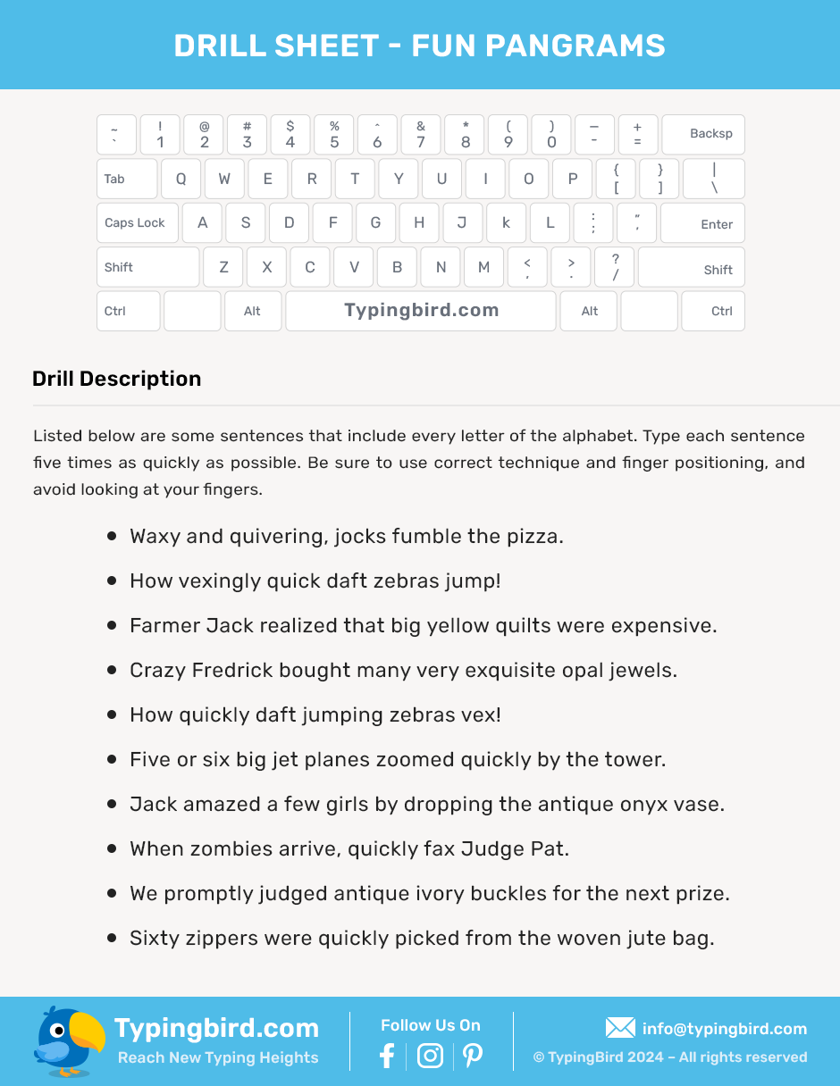 Typing Drill Sheets