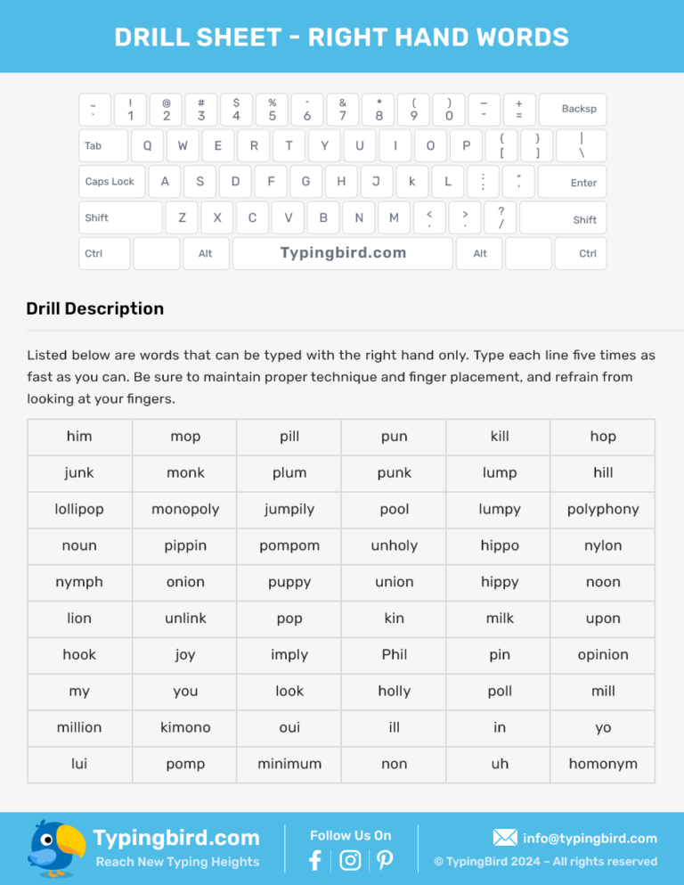 Typing Drill Sheets