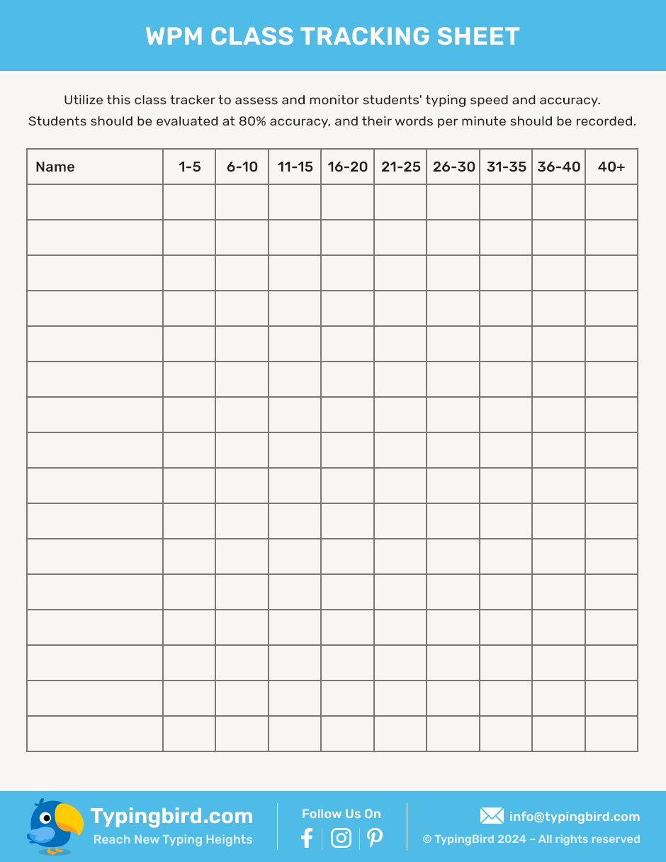 WPM Tracking Sheet - TypingBird
